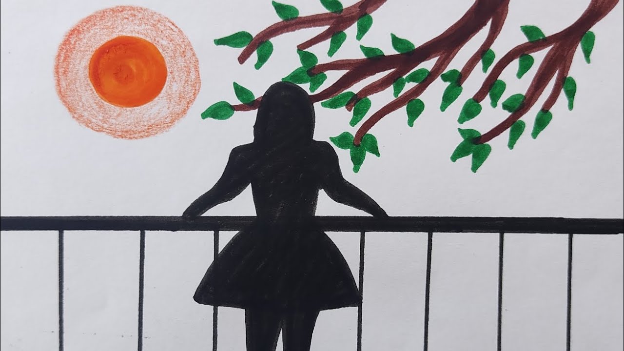 How to draw a girl standing in balcony || A girl standing in balcony ...