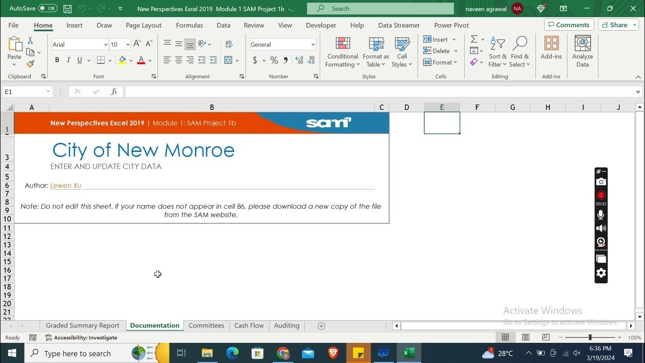 Excel Module 1 SAM Project 1b | New Perspectives Excel 2019 | City of ...