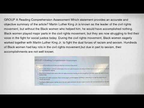 GROUP A Reading Comprehension Assessment Which statement provides an ...