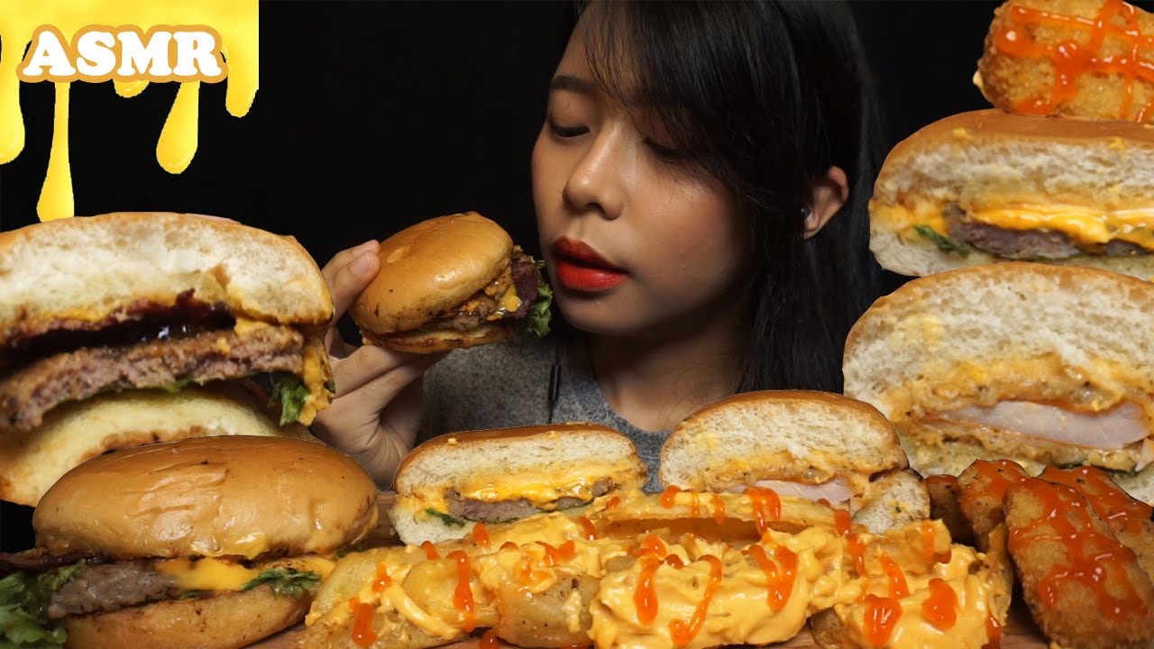 ASMR Smoked BEEF Cheeseburger, SPICY Chicken Burger, Nachos FRIES | So ...