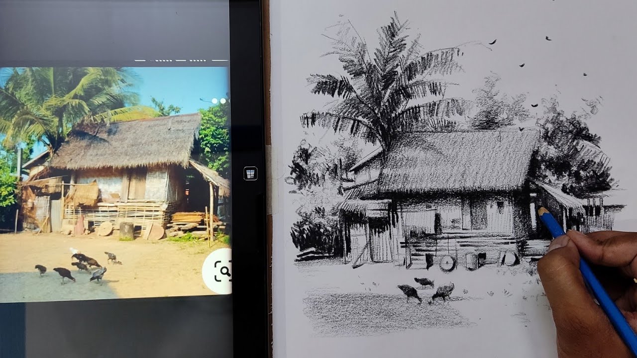 Simple landscape demo in pencil | Pencil landscape drawing. - YouTube