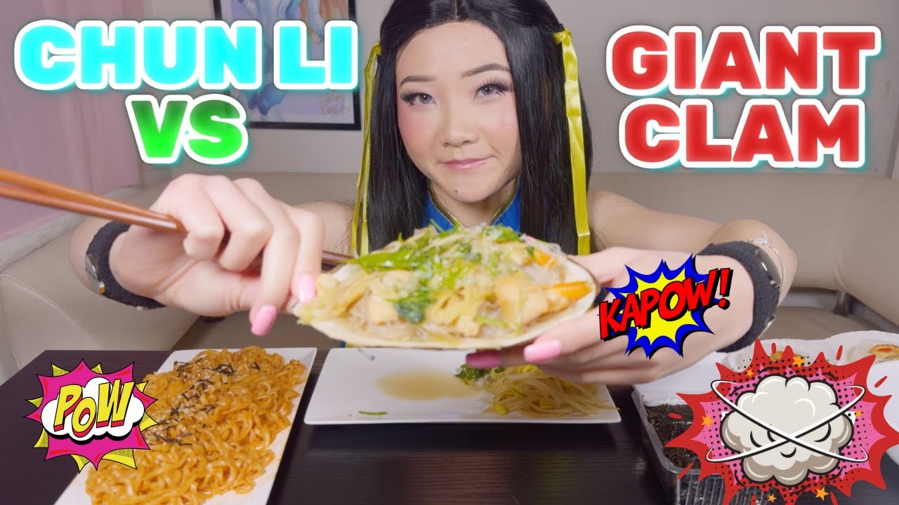 Chun-Li Cosplay Mukbang 🍜🦪 Seafood Feast with Giant Clams, Ramen ...
