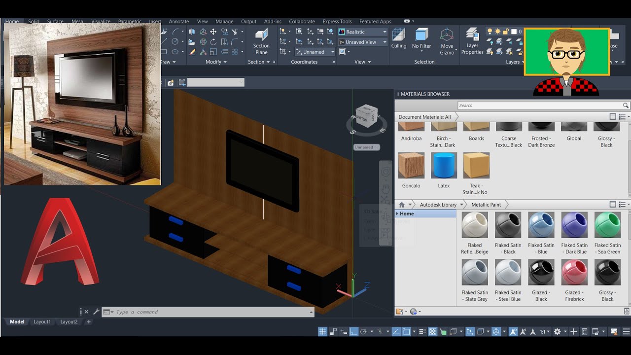 Mueble de TV en 3D AutoCAD - YouTube