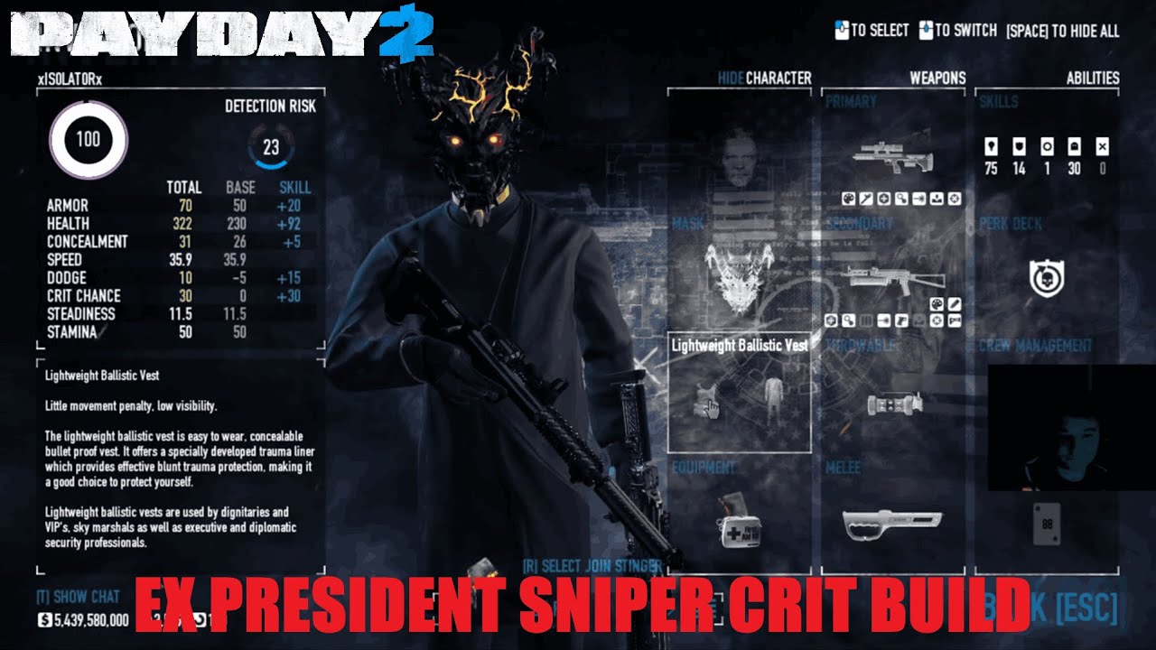 Payday 2 ex president sniper crit deathwish build - YouTube