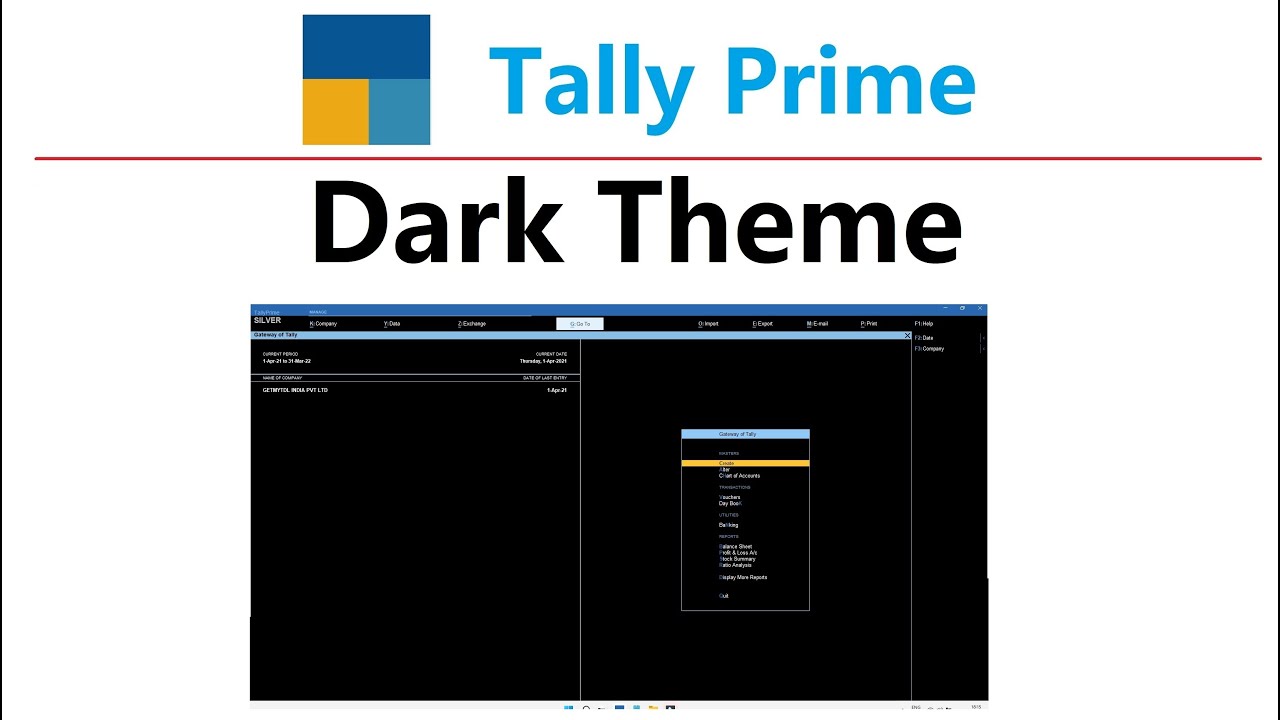 Dark Theme in Tally Prime | tally dark mode l how to change color of ...