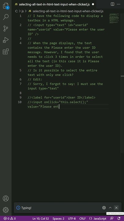 javascript - Selecting all text in HTML text input when clicked - YouTube