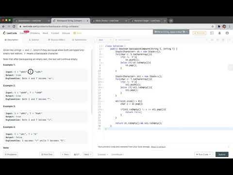Leetcode Backspace String Compare | Easy | Uncode - YouTube