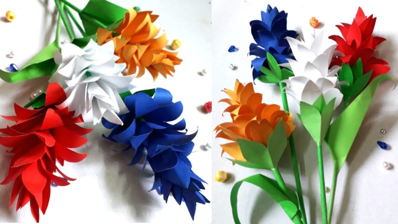 Easy Paper Flowers / DIY paper flowers / kagojer ful banano / kagaj ka ...