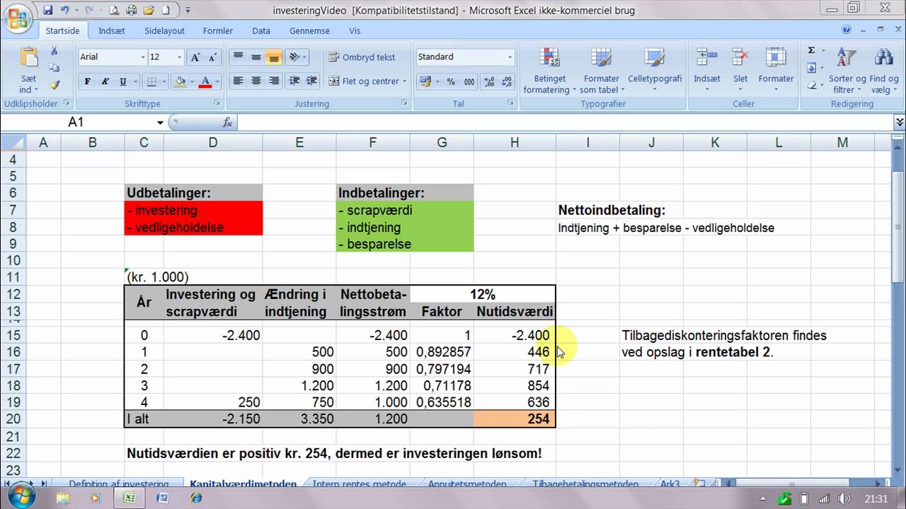 Investering Del 2 Kapitalværdimetoden - YouTube