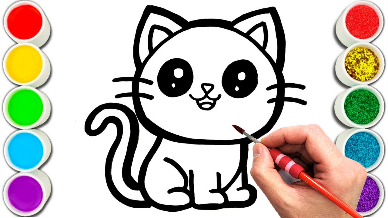 Cat Drawing, Painting & Coloring For Kids and Toddlers_ Child Art - YouTube