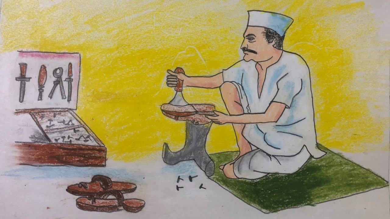 How to draw Cobbler mending shoe drawing | Pencil Art | Drawing ...