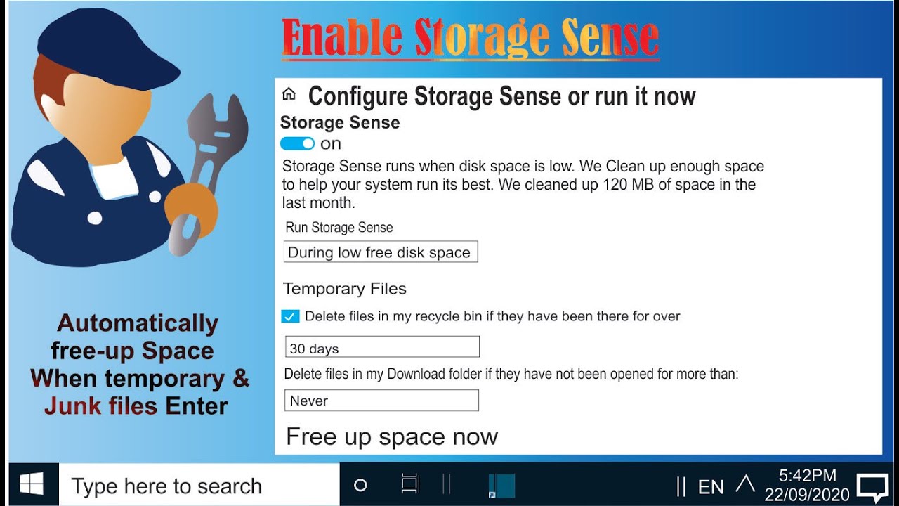 Enable Storage sense in windows 10 & automaticaly free disk space/Junk ...