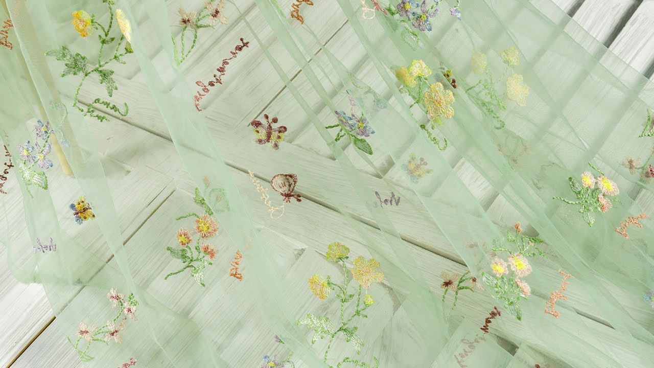 [OneYard] Spring Flowers & Butterflies Embroidered Tulle Fabric 30854 ...