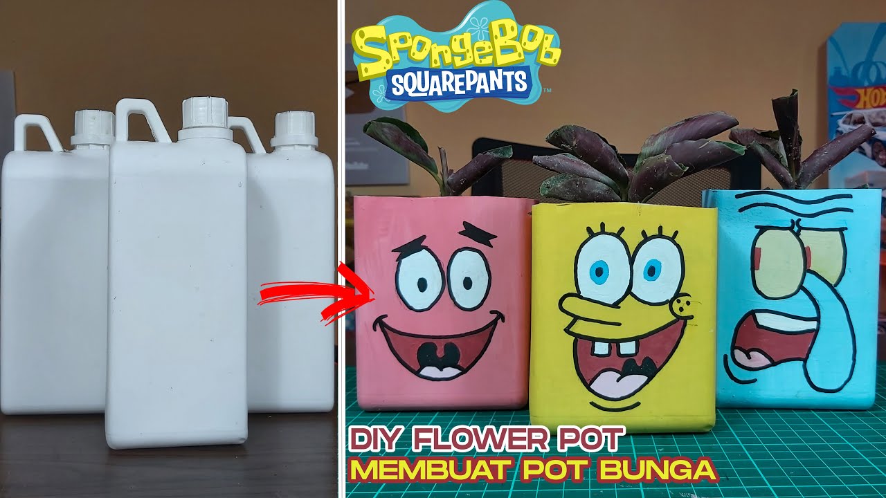 DIY SPONGEBOB FLOWER POT | Membuat pot bungan spongebob dari botol ...
