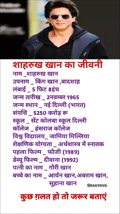 Shahrukh Khan biography |शाहरुख खान काजीवन परिचय |#biography #bollywood ...