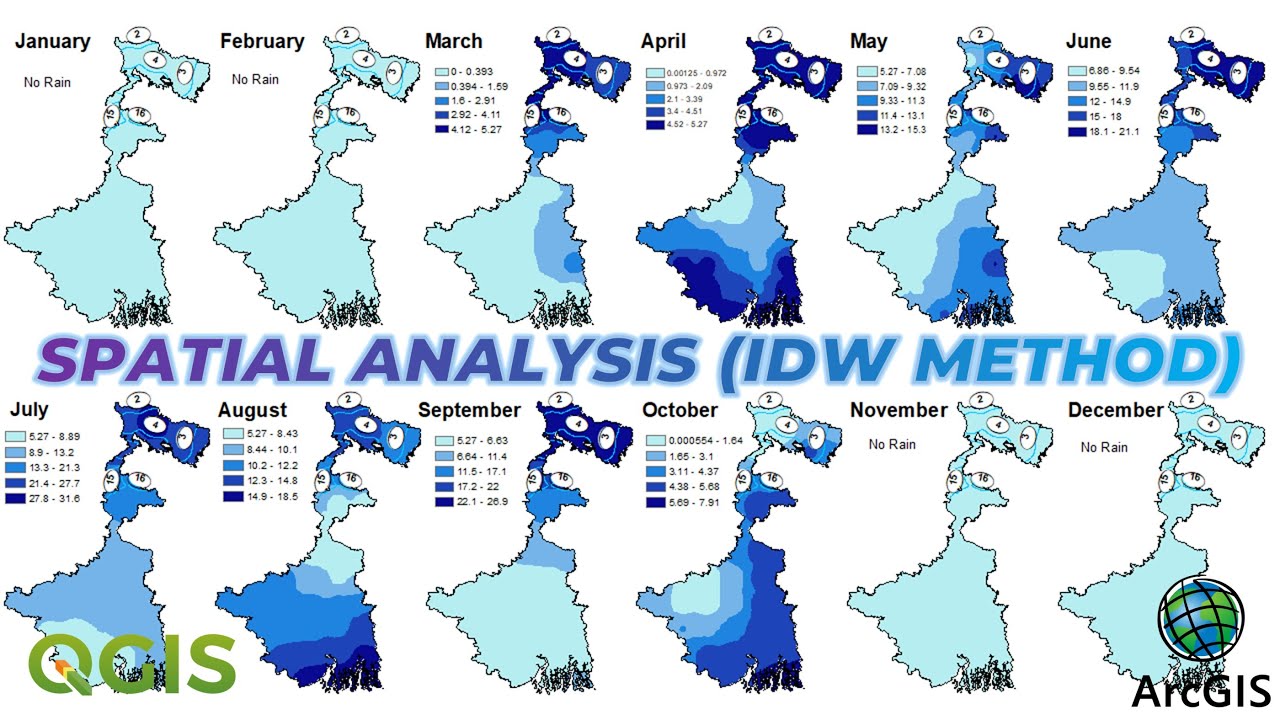 Spatial Analysis In Arcmap And Qgis Idw Interpolation Rainfall Temperature Distribution Map