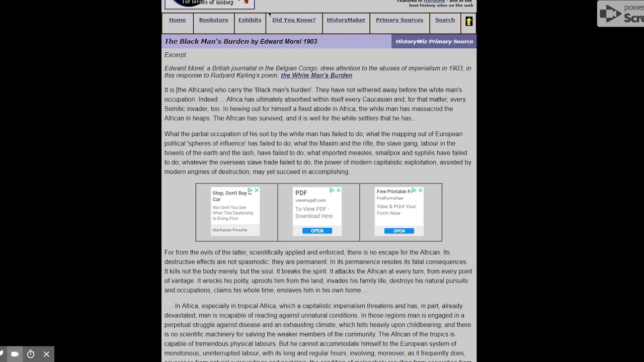 The Black Man's Burden - HistoryWiz Primary Source - Imperialism in ...