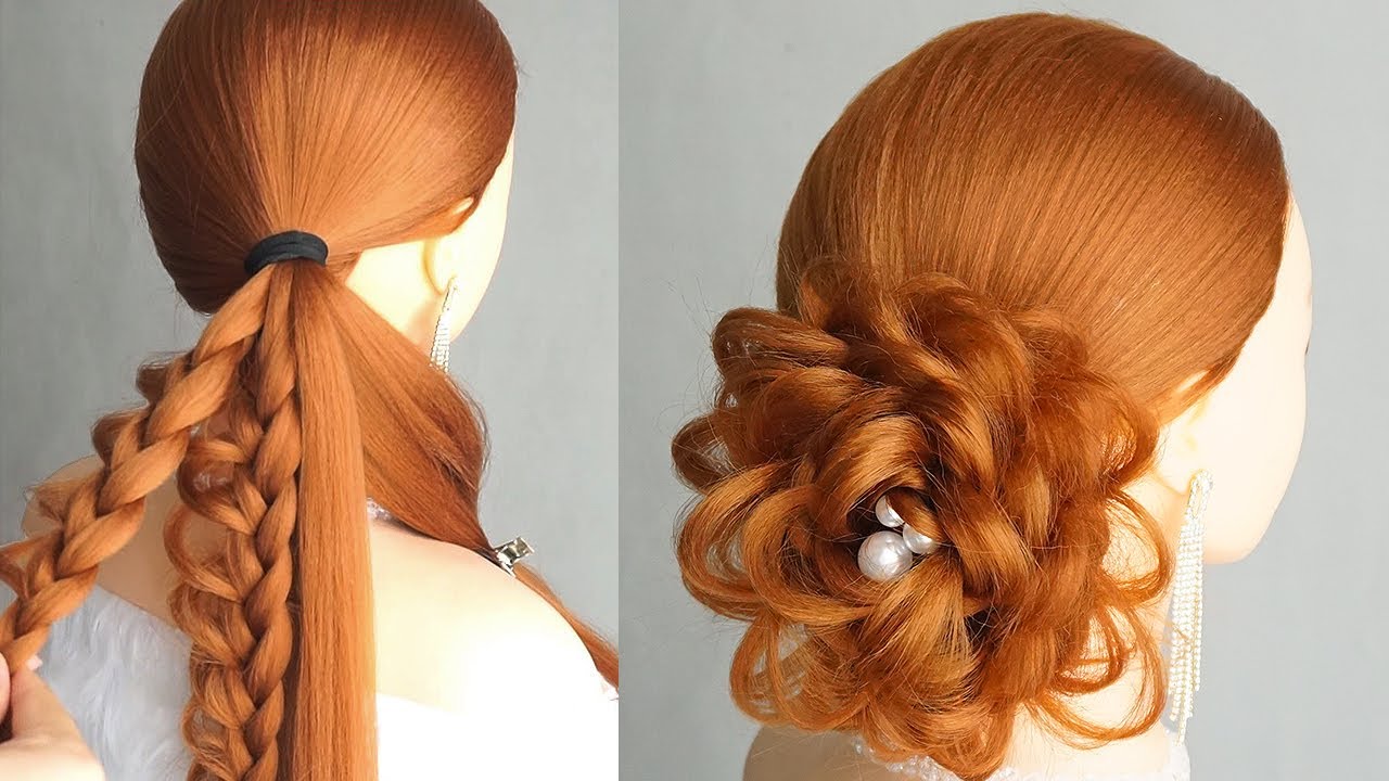 Messy Braid Hairstyle Flower - Side Braid Bun Tutorial - YouTube