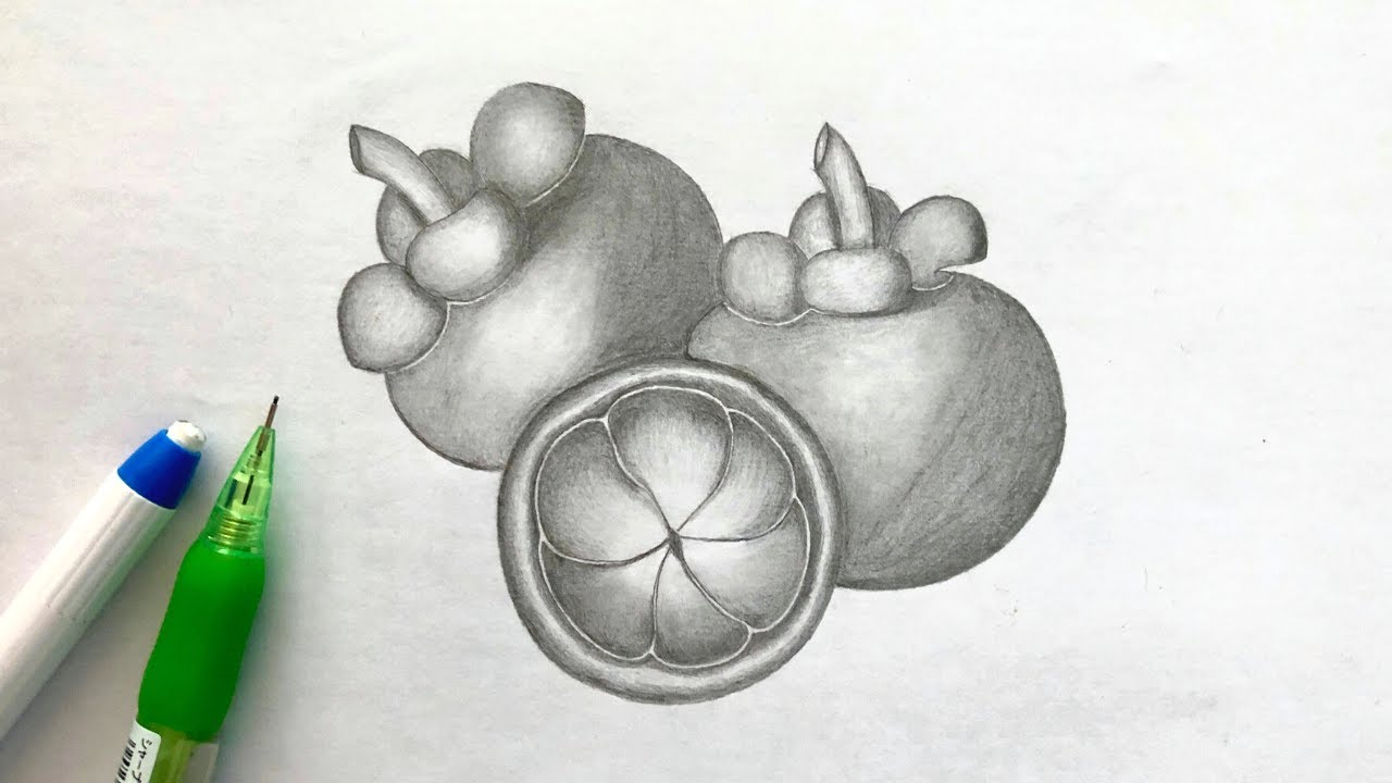 How to draw a realistic Mangosteen using pencil | របៀបគូរ “ ផ្លែមង្ឃុត ...