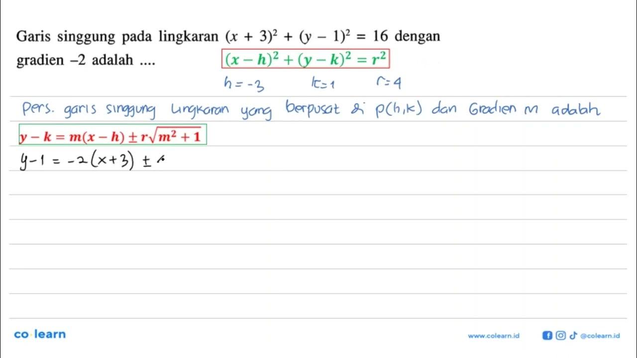 Garis Singgung Pada Lingkaran x 3 2 y 1 2 16 Dengan Gradien garis-singgung-pada-lingkaran-x-3-2-y-1-2-16-dengan-gradien