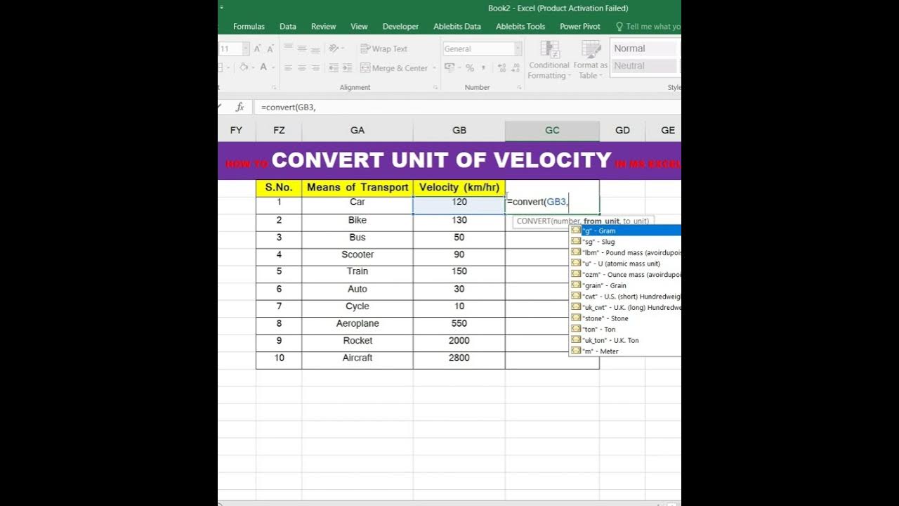 unit-conversion-of-velocity-in-ms-excel-i-convert-km-hr-to-m-sec-i