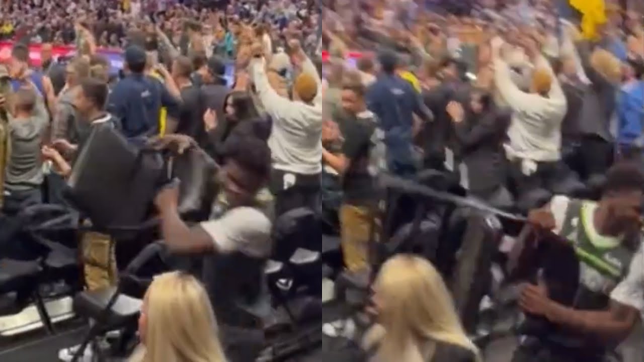 Close up video of Anthony Edwards throwing the chair and hitting two ...