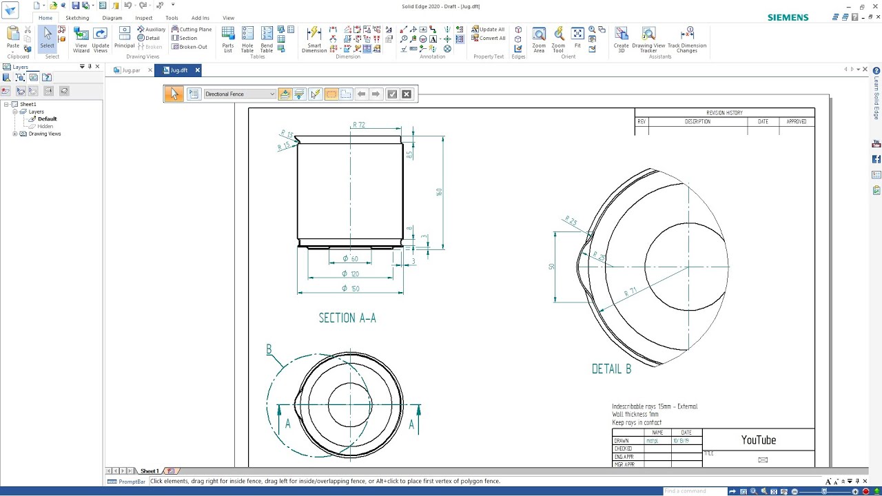SOLID EDGE 2020 - JUG - DRAWING - COFFEE MACHINE - YouTube