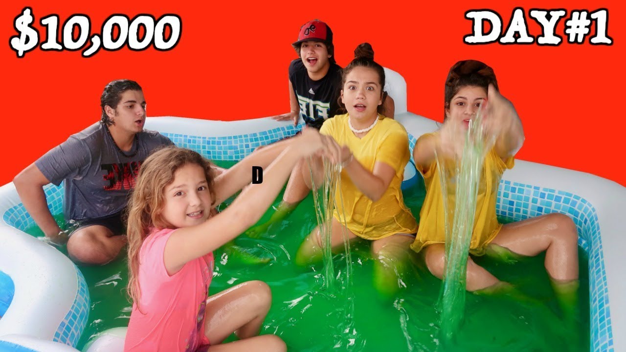 LAST TO LEAVE SLIME POOL WINS $10,000.00 DOLLAR DAY#1 | SISTER FOREVER ...