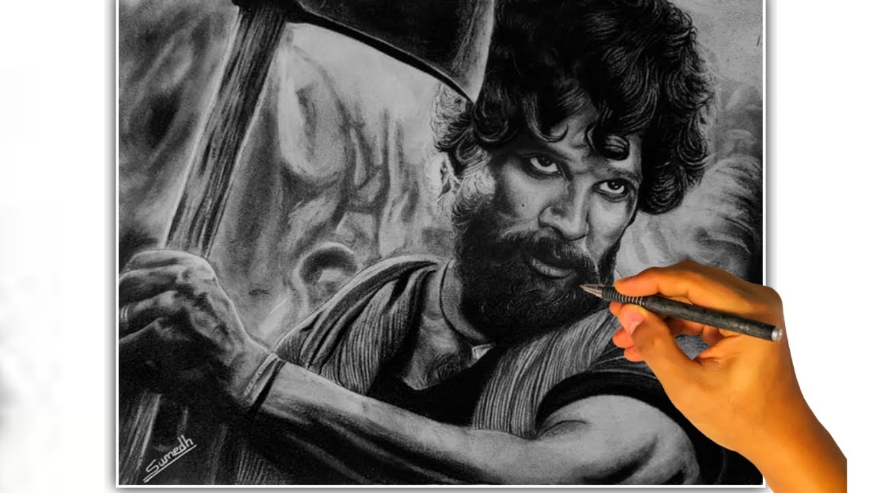 Pushpa Drawing, Allu Arjun Drawing | Part 2(TUTORIAL) - YouTube