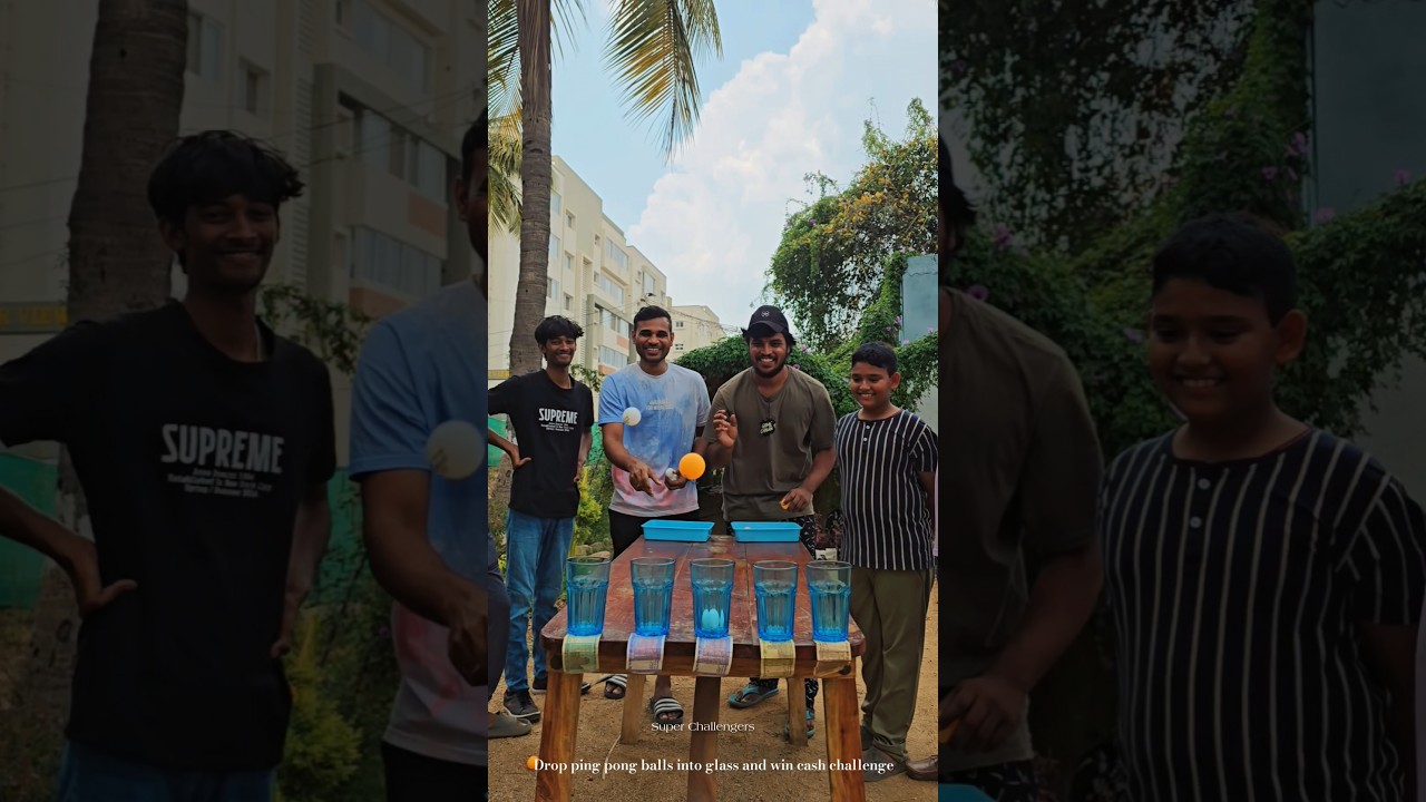 Drop ping pong balls into glass and win cash challenge #shorts #friends ...