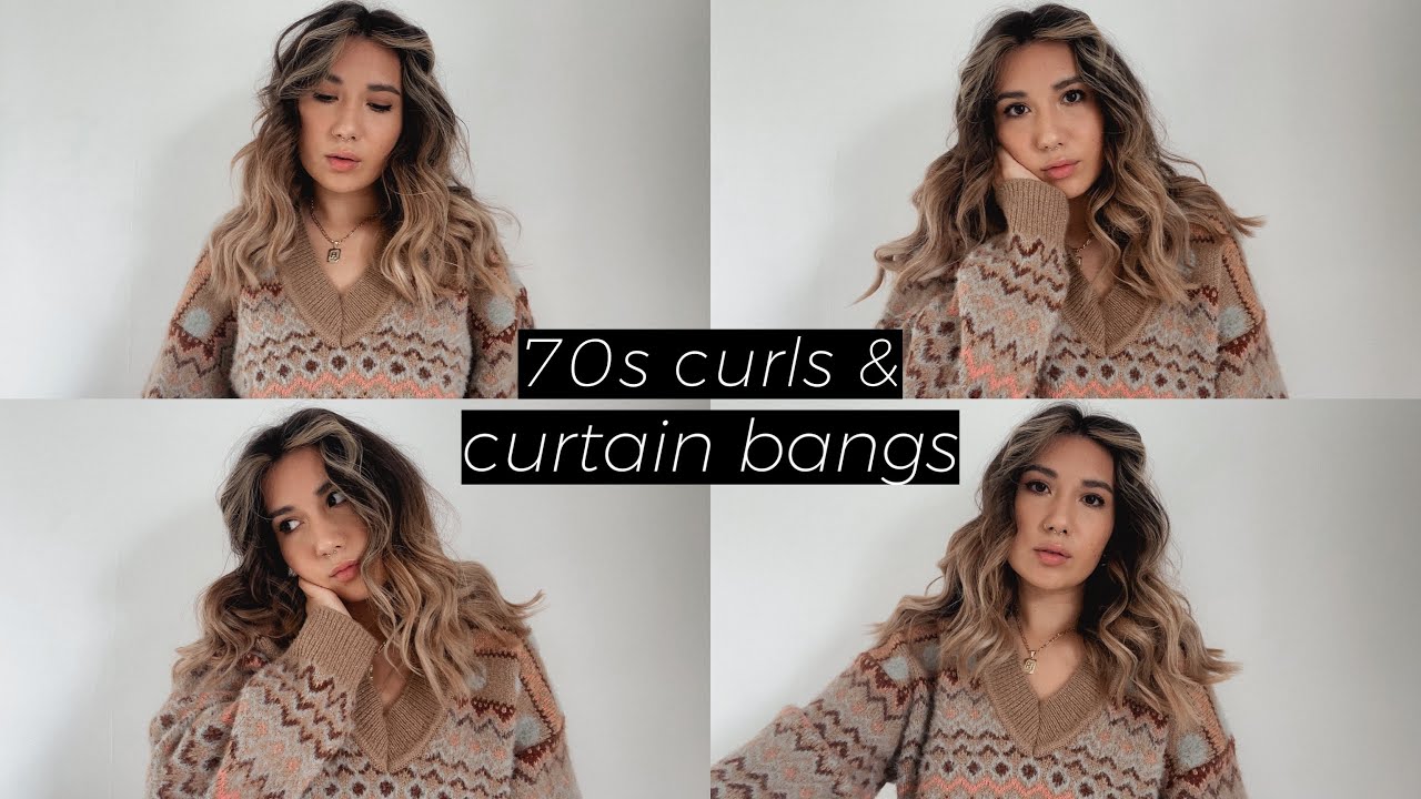 How I Style 70s Curls And Curtain Bangs Hair Styling Tutorial Youtube
