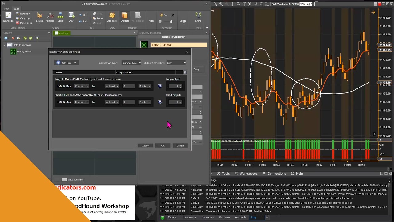 BloodHound - Finding a EMA 9 & SMA 50 Squeeze Using Exp/Con Solver - YouTube