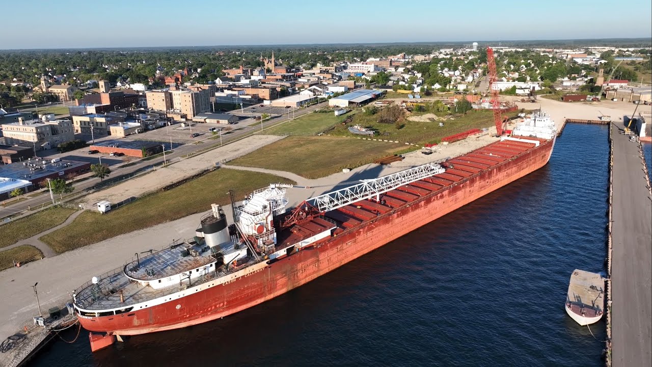 Drone View Of Cason J. Callaway - Great Lakes Bulk Freighter Ship ...
