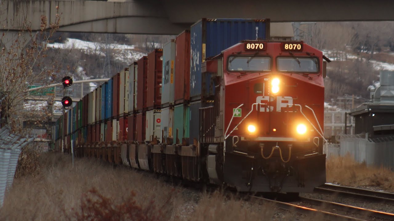 CP stack train with double KCS ES44AC units at Calgary downtown on the ...