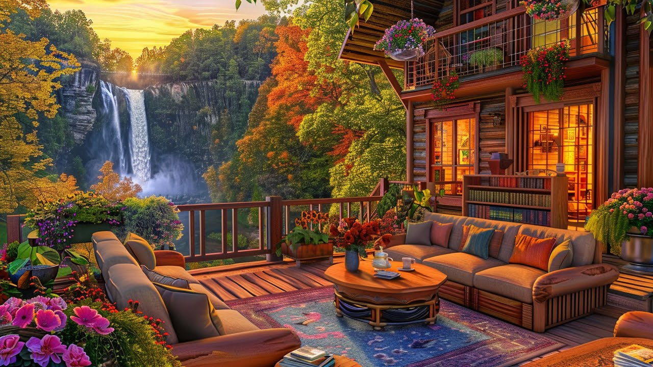 Gentle Spring Coffee Shop Atmosphere with Cozy Porch Ambience 🌺 ...
