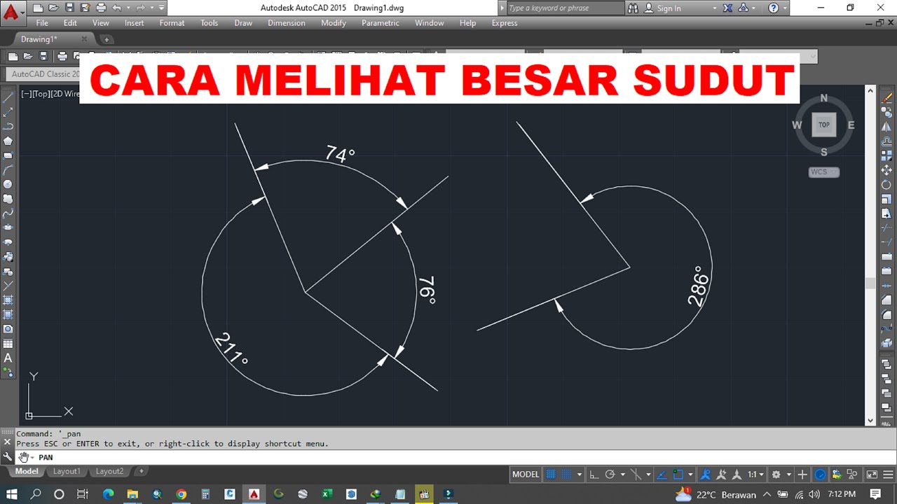 Cara melihat besar sudut di Autocad - YouTube