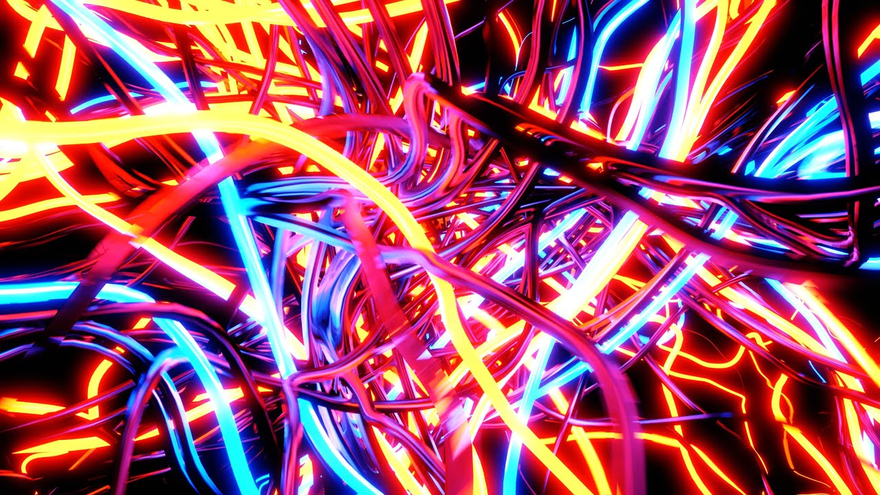 Abstract Animation of Neon Fiber Light Glow Strands Flowing Wave Lines ...