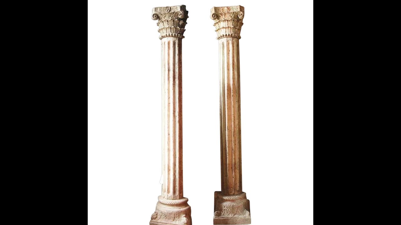 Pair Anglo Indian Painted Teak and Limestone Architectural Half-Pillars ...