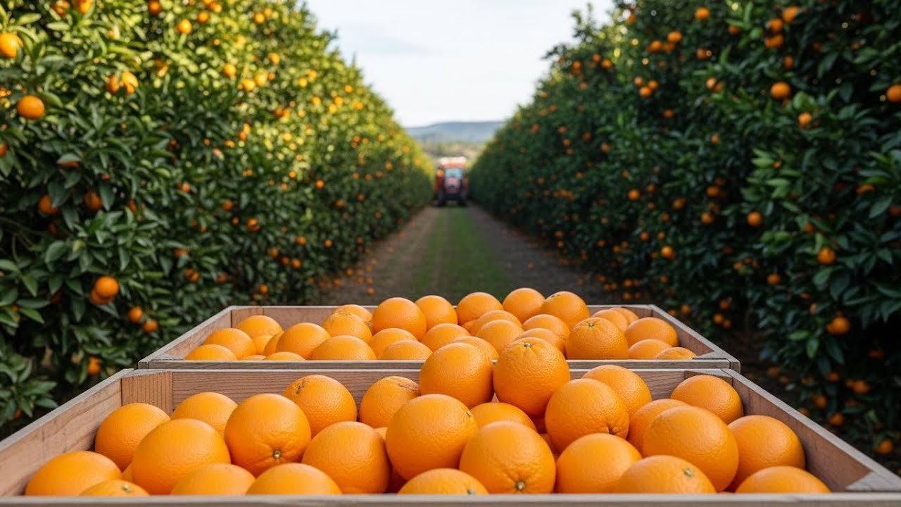 How Farmers Harvest Millions of Oranges | Inside an Orange Juice ...
