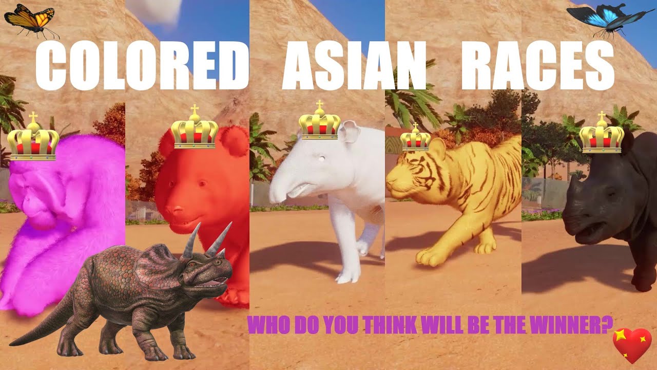 COLORED ASIAN ANIMALS RACES IN PLANET ZOO, TIGER, PANDA, RHINOCEROS ...