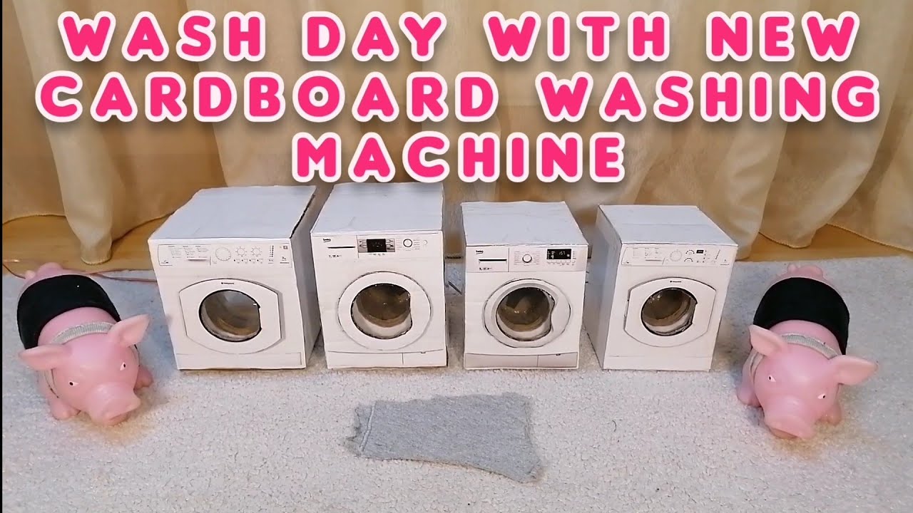 Wash day with new cardboard toy washing machine by Happy Pigs - YouTube