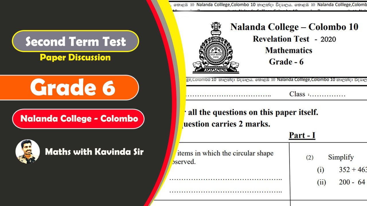 Grade 6 Maths Paper Discussion | Nalanda College 2020 | 2nd term ...