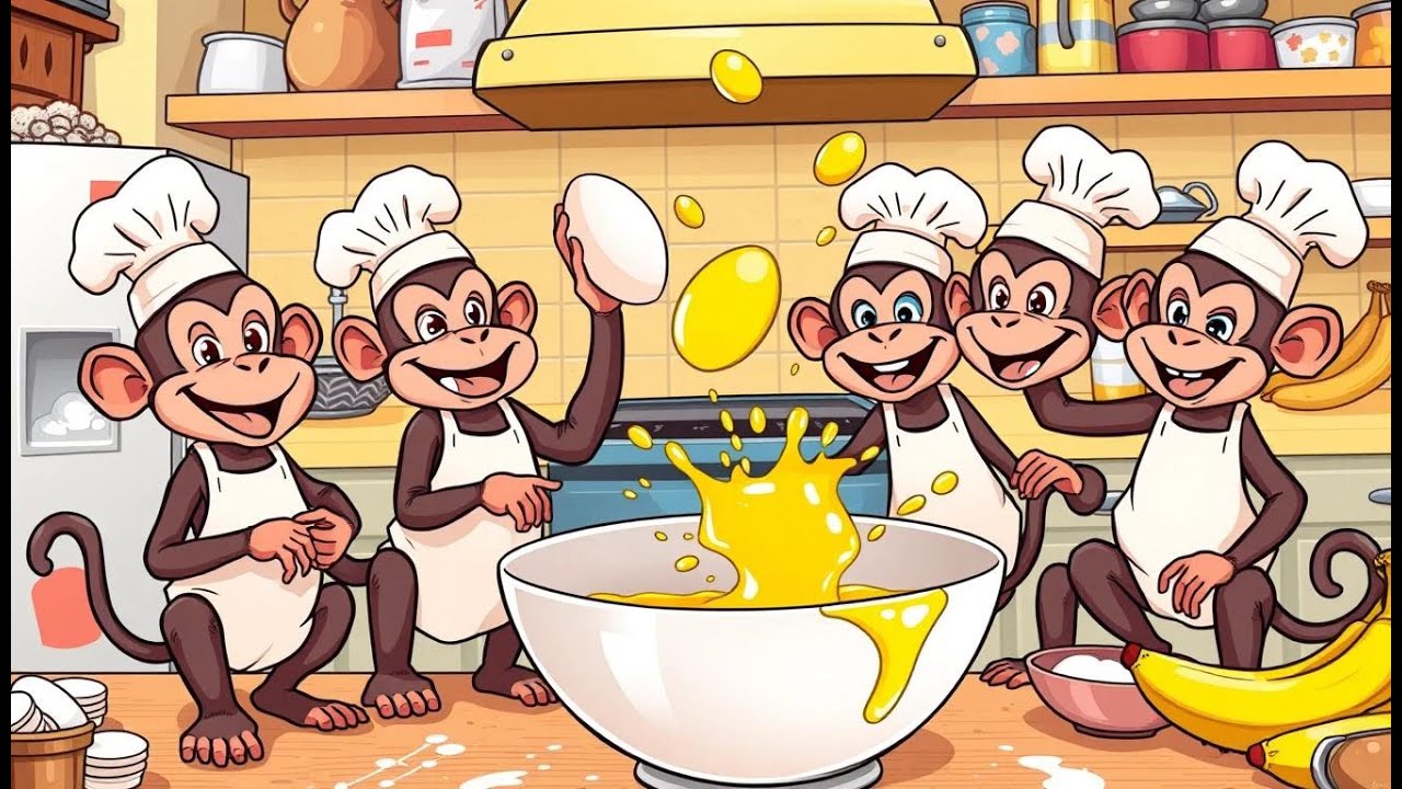 Five Little Monkeys Bake a Giant Banana Cake | Fun Kids Song & Baking ...
