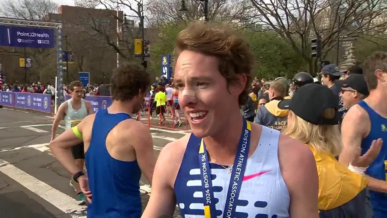 'It feels amazing!' American Cooper Teare wins Boston 5k - YouTube