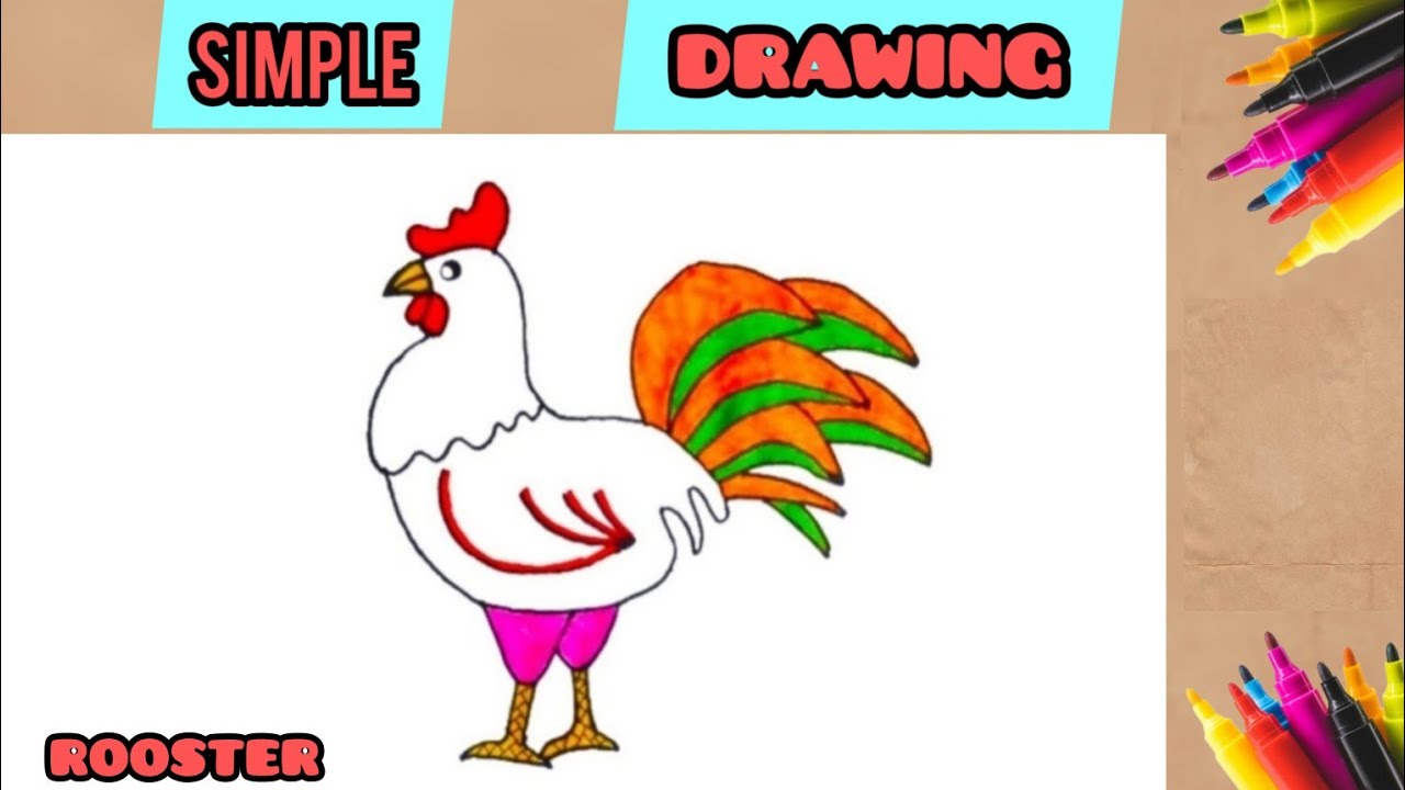 How to draw a ROOSTER easy || simple drawing and coloring for kidss ...