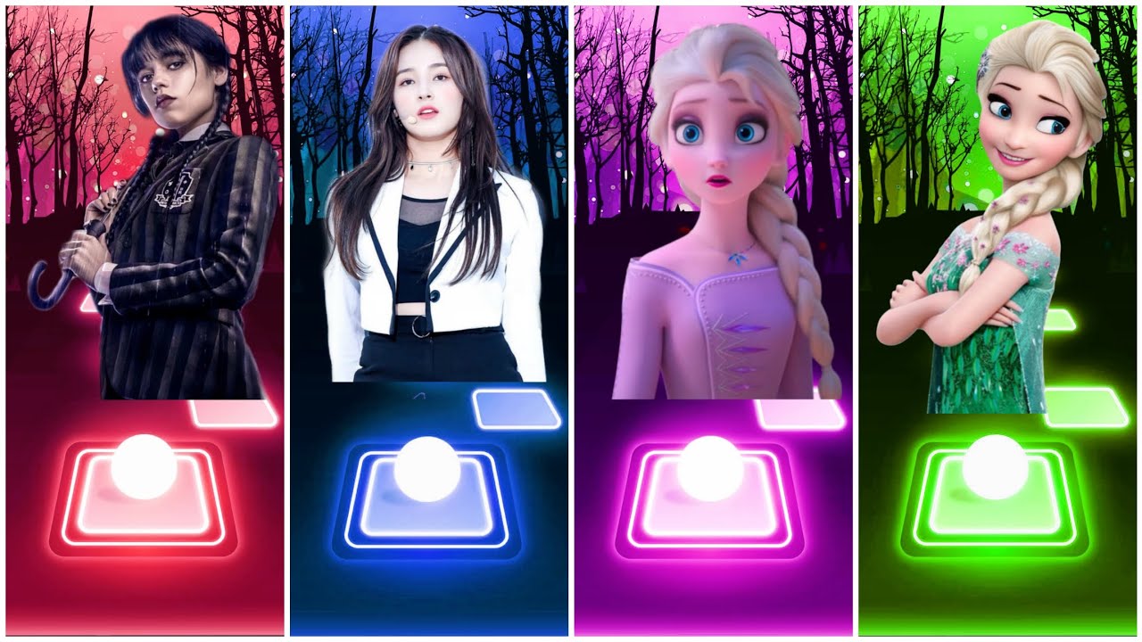 Wednesday 🆚 Nancy 🆚 Elsa frozen 🆚 frozen fever | Tiles Hop EDM Rush ...