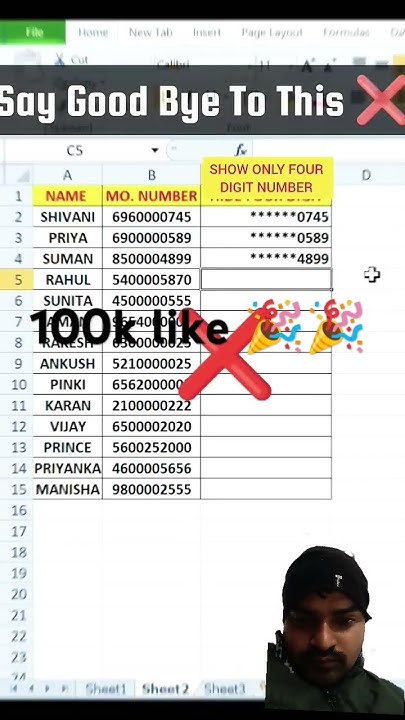 How To Hide Mobile Number in Excel show Four Digits in Excel!#short video #youtubers #tech#short ...
