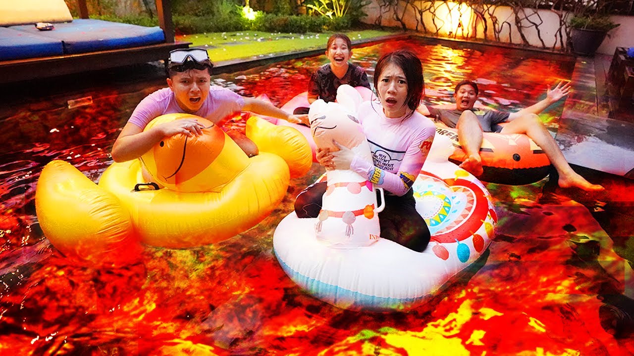 TANTANGAN THE POOL IS LAVA DI VILLA!! AWAS JATUH KE KOLAM!! - YouTube