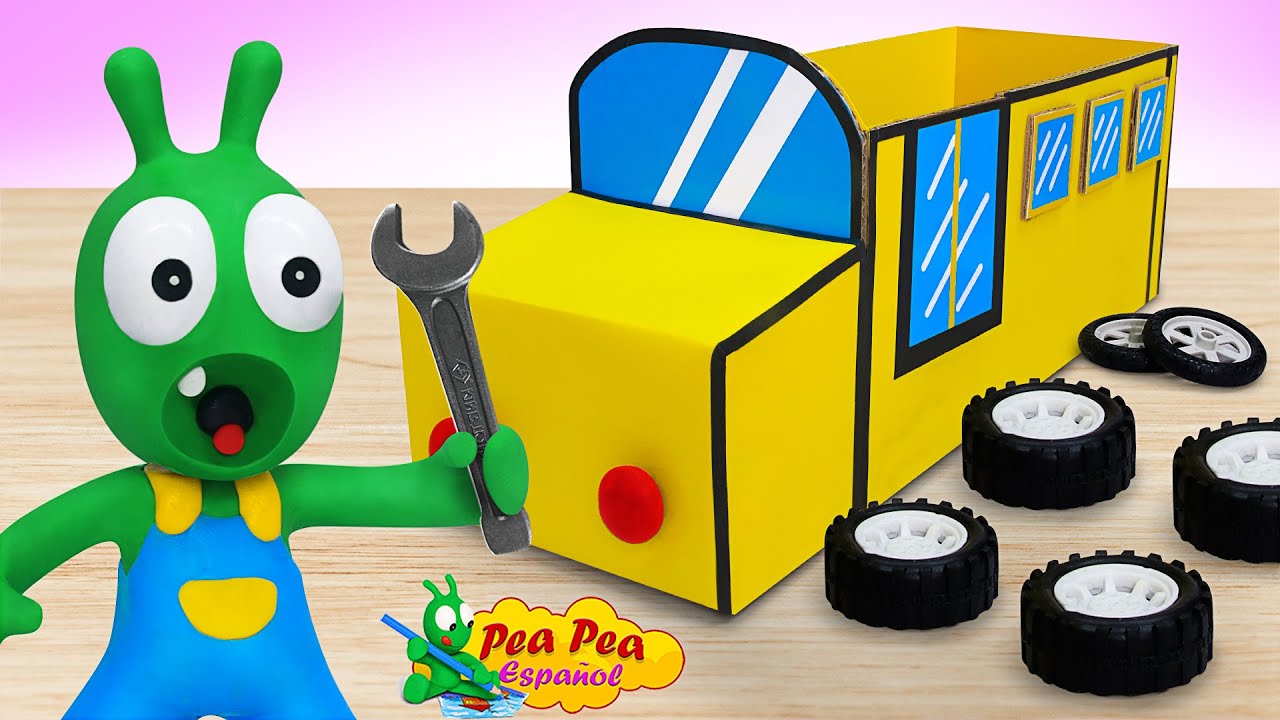 Wheel On The Bus: ¡Pea Pea al Rescate! Reparando un Autobús sin Ruedas | Pea Pea Español - YouTube
