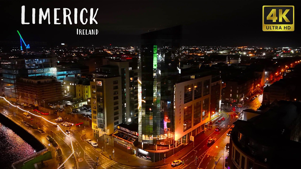 Limerick at night (Christmas Lights) 🇮🇪 Ireland 4k Drone view - YouTube